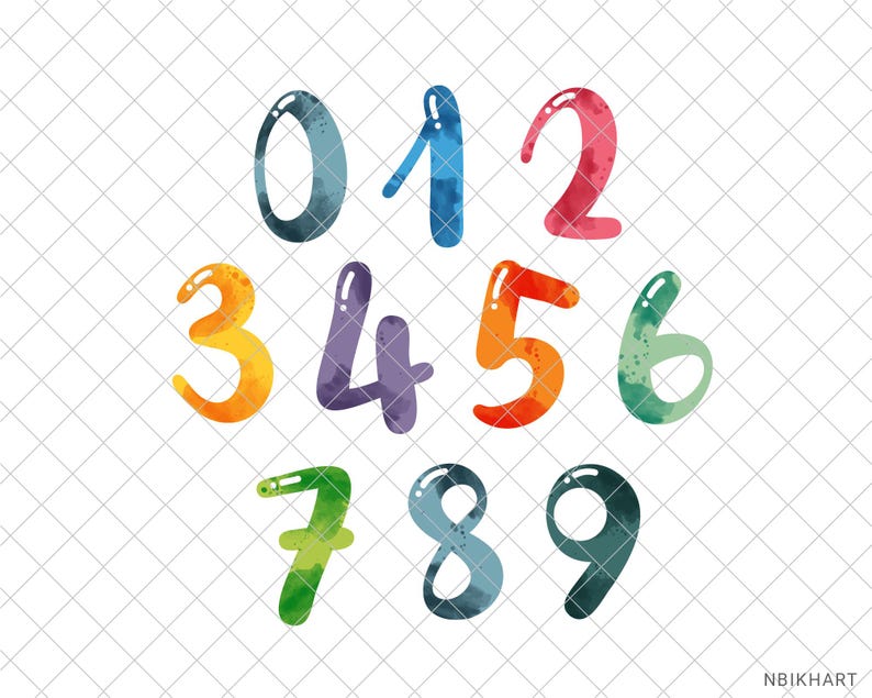 0 to 9 PNG Numbers Clipart Set, Colorful Numbers Illustrations, Digital ...