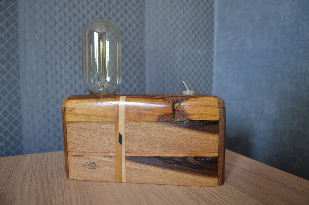 Handmade Wooden Table Lamp With Edison Lamp - Etsy
