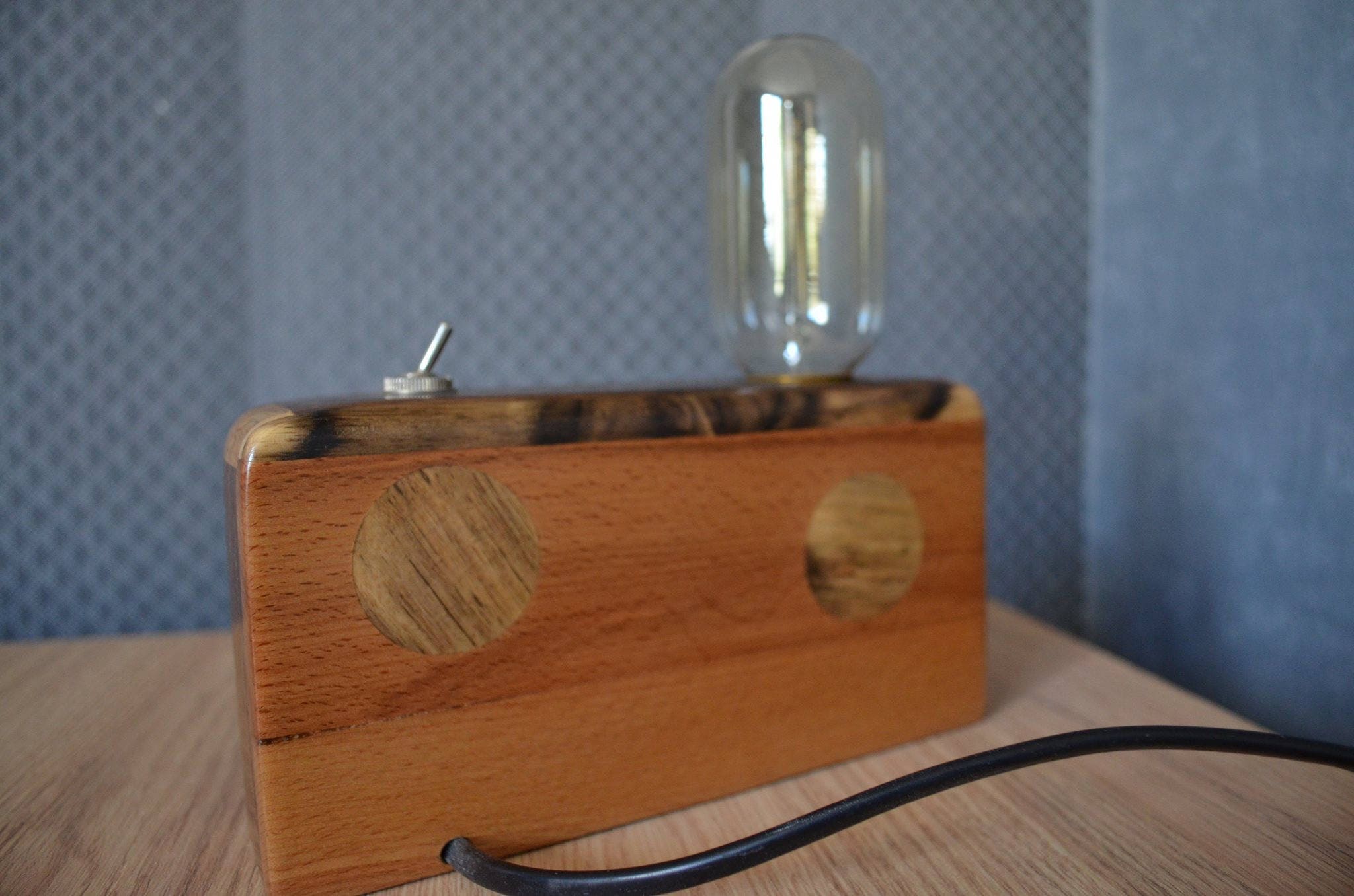 Handmade Wooden Table Lamp With Edison Lamp - Etsy
