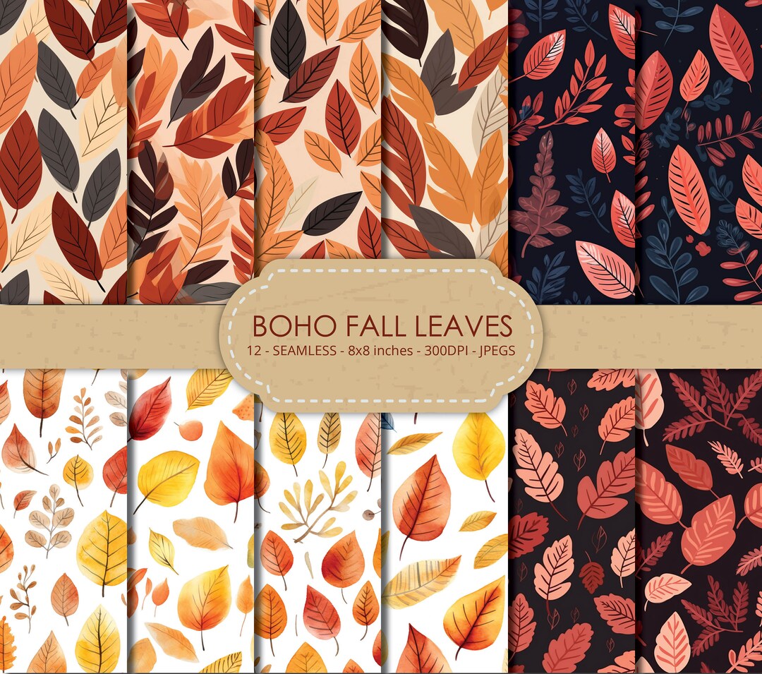 12 Boho Fall Leaves Seamless Patterns - Etsy