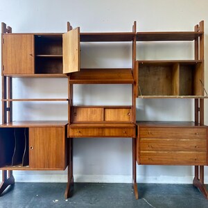 Mid Century Modern Walnut MODULAR Free Standing WALL UNIT / Room ...