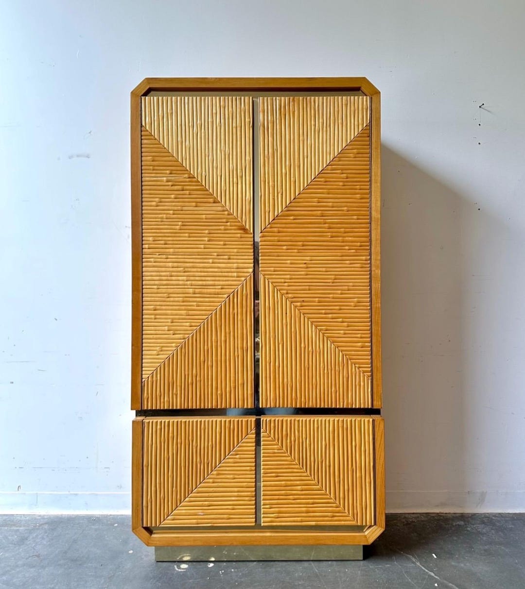 Vintage Pencil Reed Style Oak and Brass Highboy Dresser - Etsy