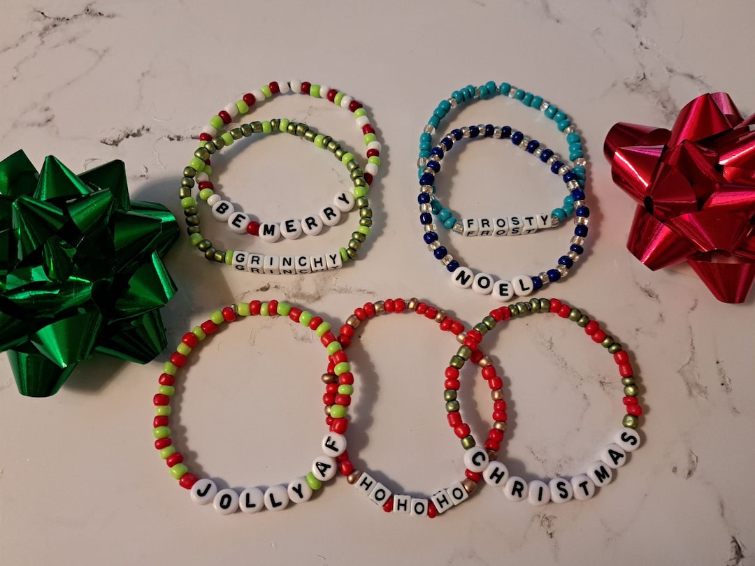 Christmas Bracelets, Beaded Christmas Bracelets, Christmas Word ...