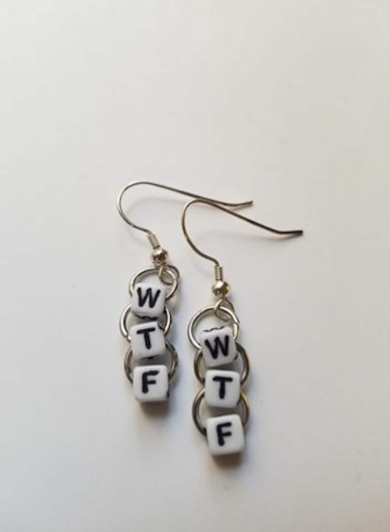 WTF Earrings Beaded Word Earrings Dangle Earrings Quirky - Etsy