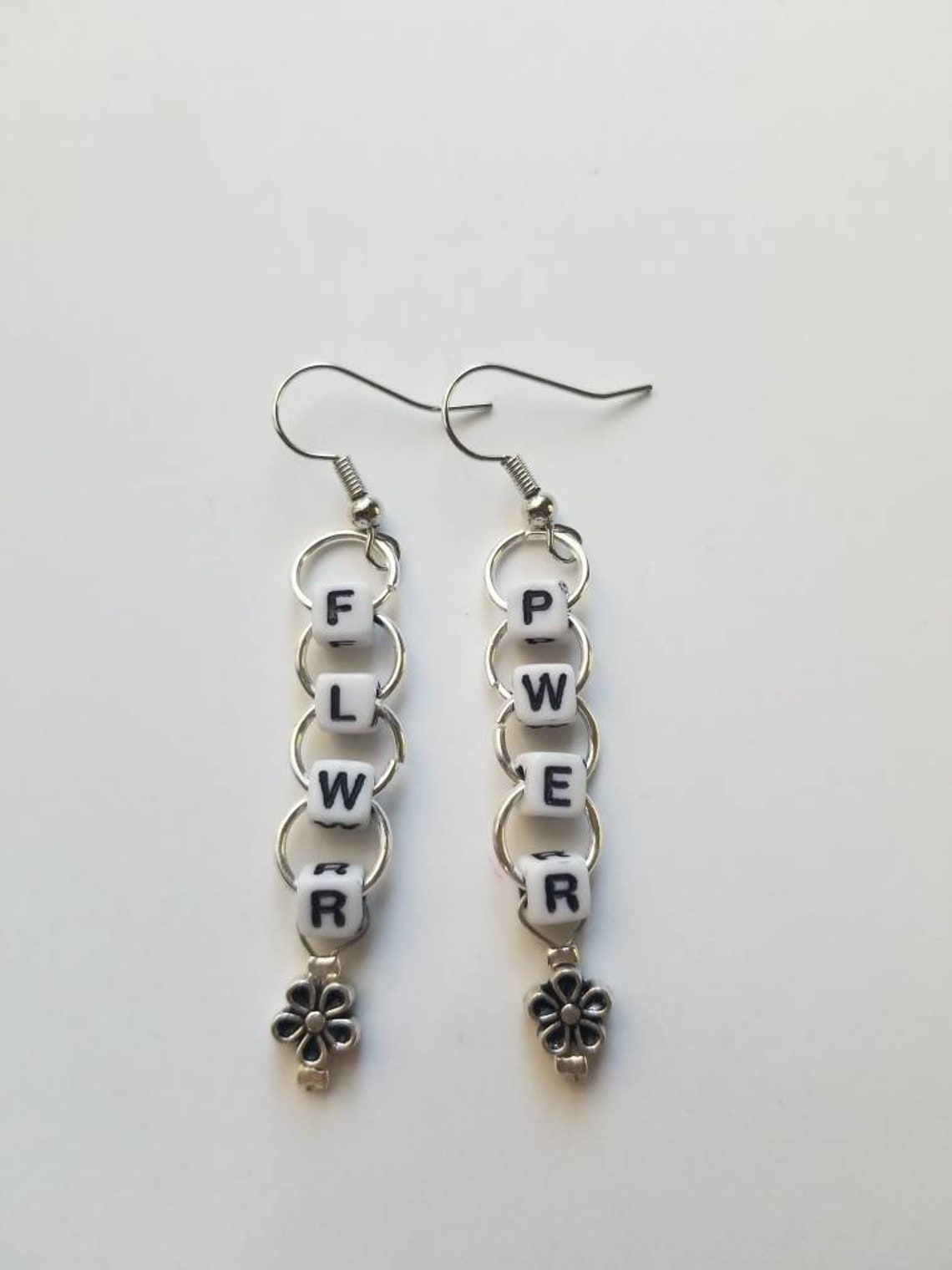 Beaded Word Earrings Flower Power Dangle Earrings Quirky - Etsy