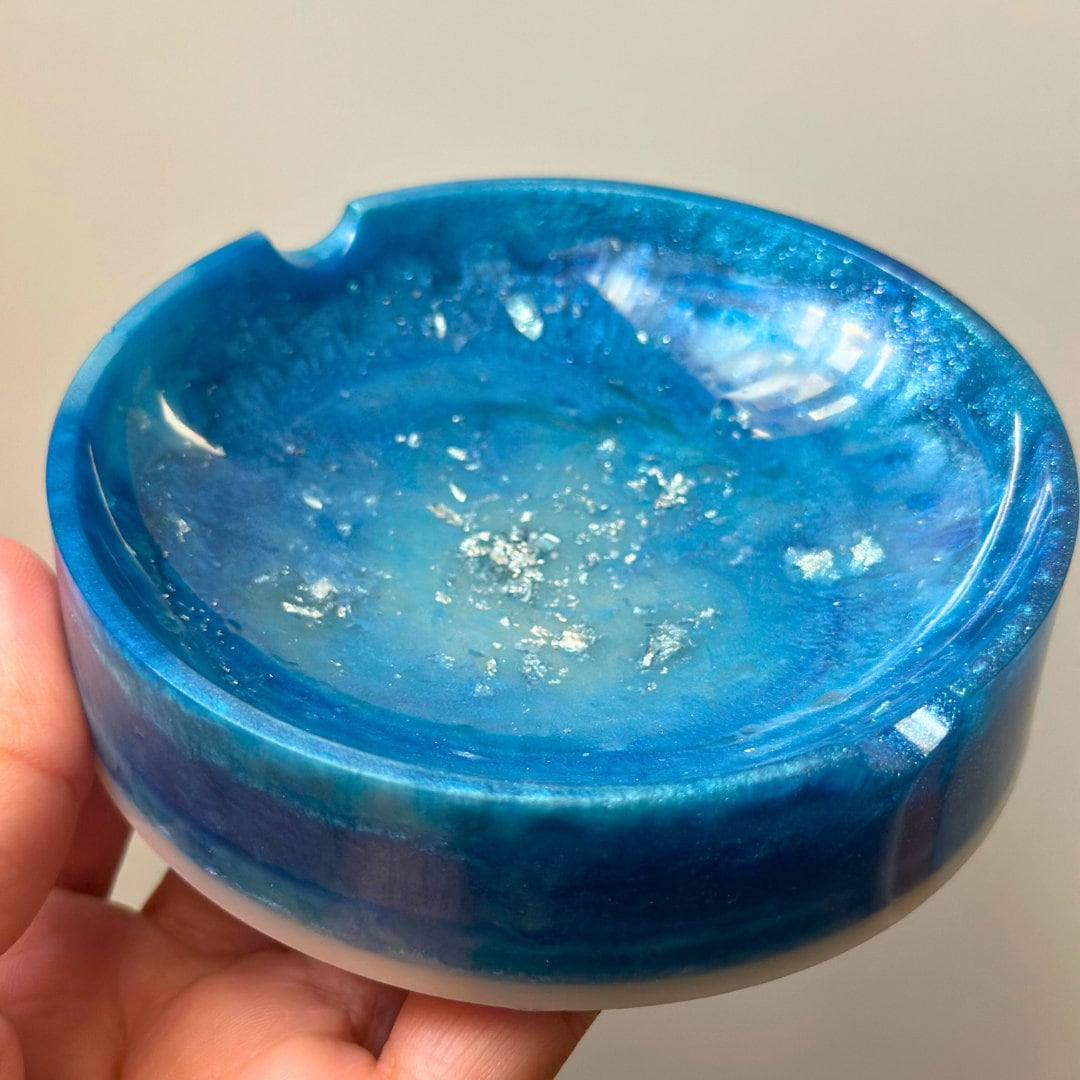 Blue Resin Ashtray, Ashtray, Resin Ashtray, Blue and Silver Ashtray ...