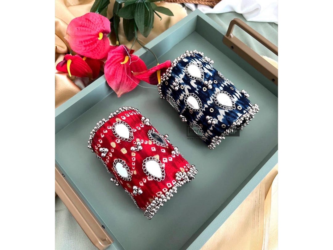 BLUE Handmade Fabric Mirror Afghani Bangle|indian Kadas|indian Bangles ...