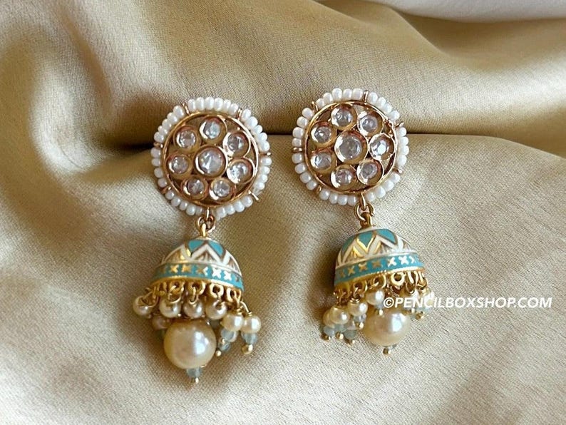 Tayani Premium Enamel Gold Plated Beads Small Jhumki Earrings - Etsy
