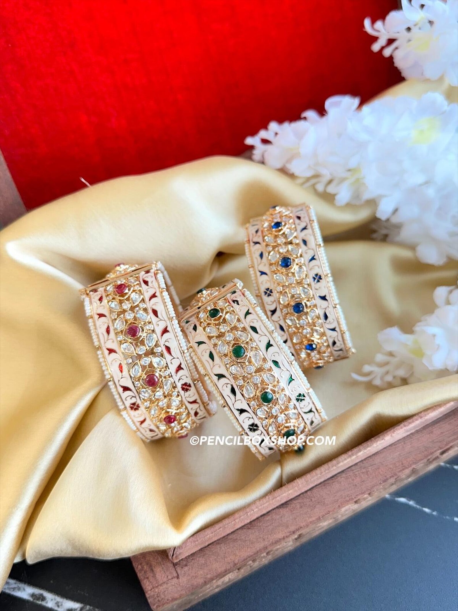 Ruby Ivory Meenakari Tayani 22k Gold Plated Board Statement Kada Bangle ...
