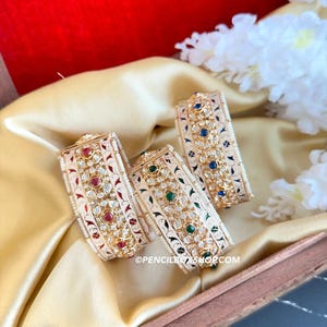 Ruby Ivory Meenakari Tayani 22k Gold Plated Board Statement Kada Bangle ...