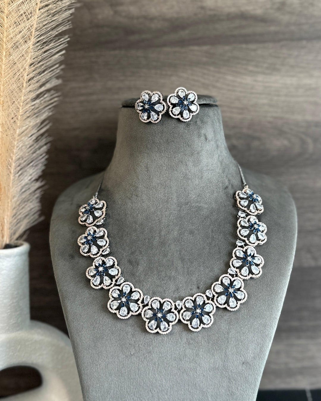 Victorian Royal Blue American Diamond Necklace Set,bollywood Necklace ...
