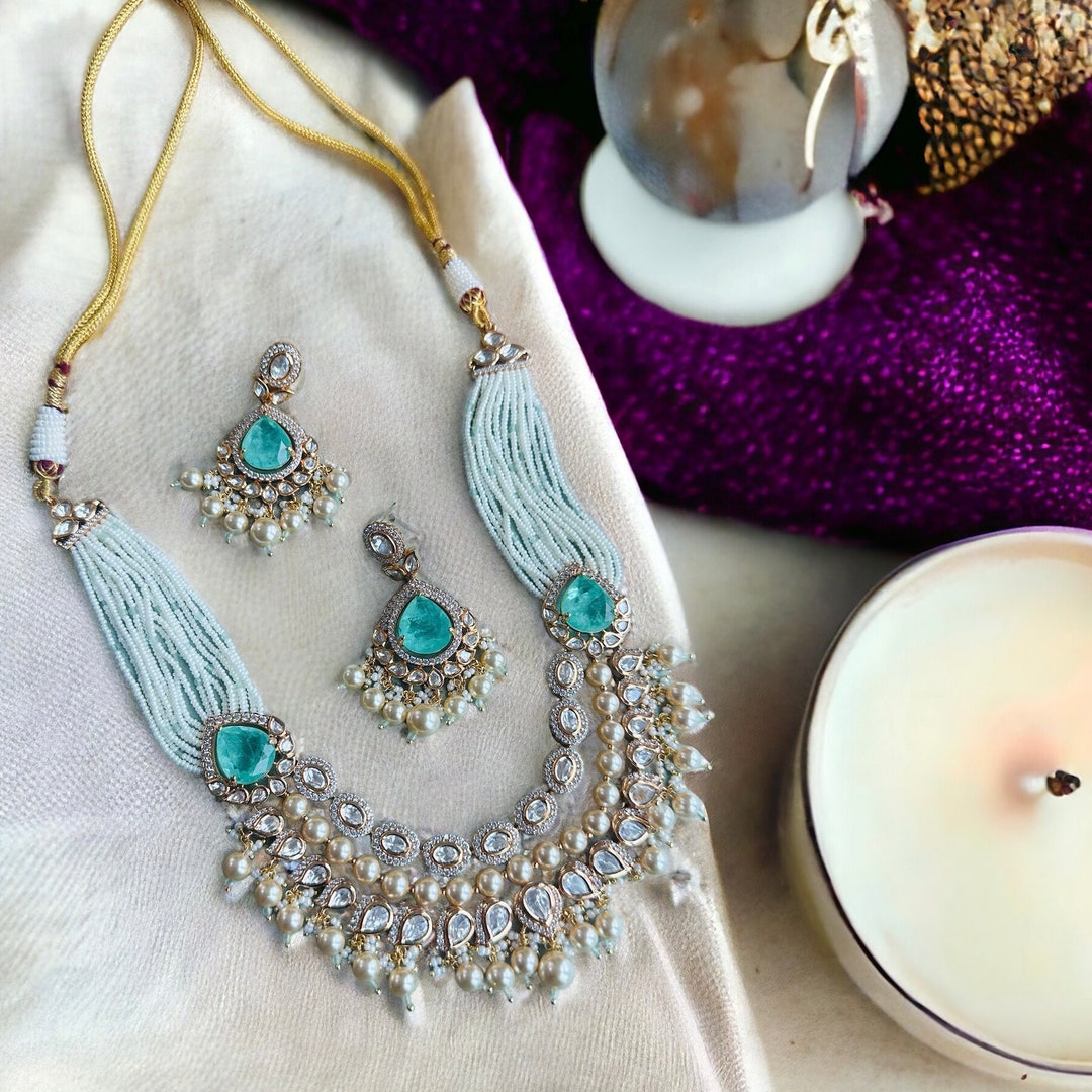 Mint Doublet Tayani 22k Gold Plated Double Layer Necklace Set - Etsy