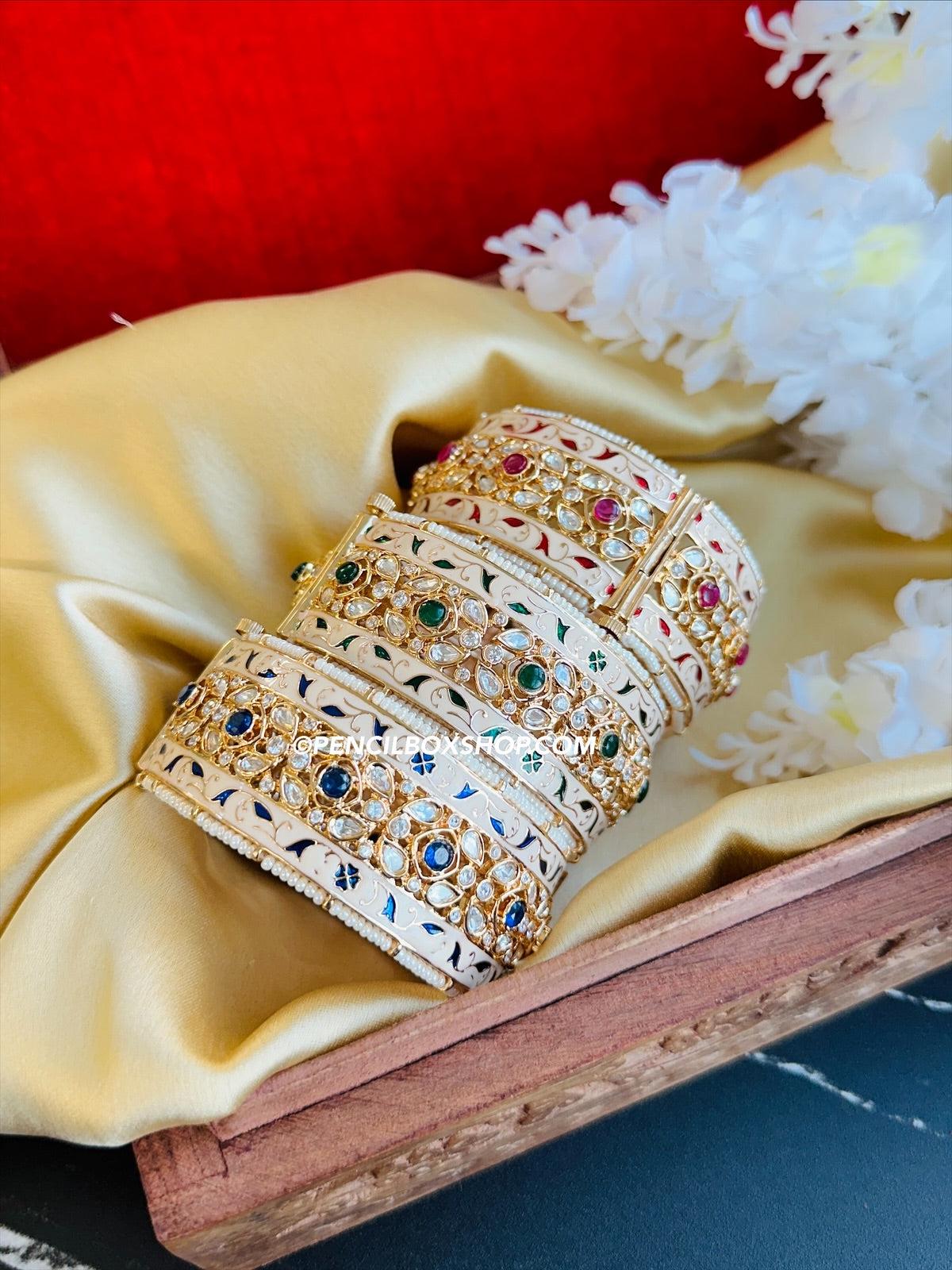 Ruby Ivory Meenakari Tayani 22k Gold Plated Board Statement Kada Bangle ...