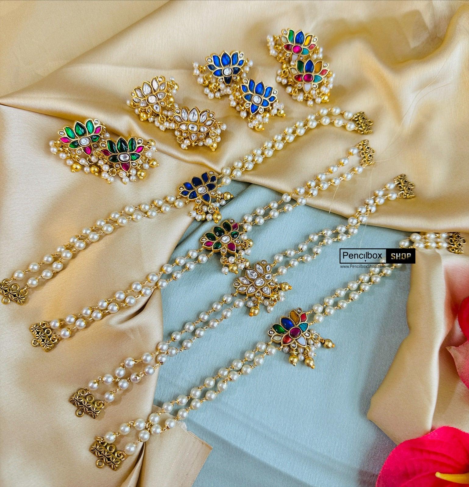 Dainty Golden Lotus Jadau Pachi Choker Necklace Set Temple Jewelry - Etsy