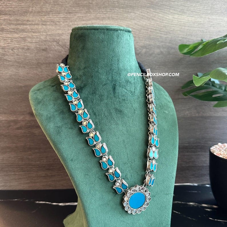 Blue Afghani Real Mirror Navratri Necklace - Etsy