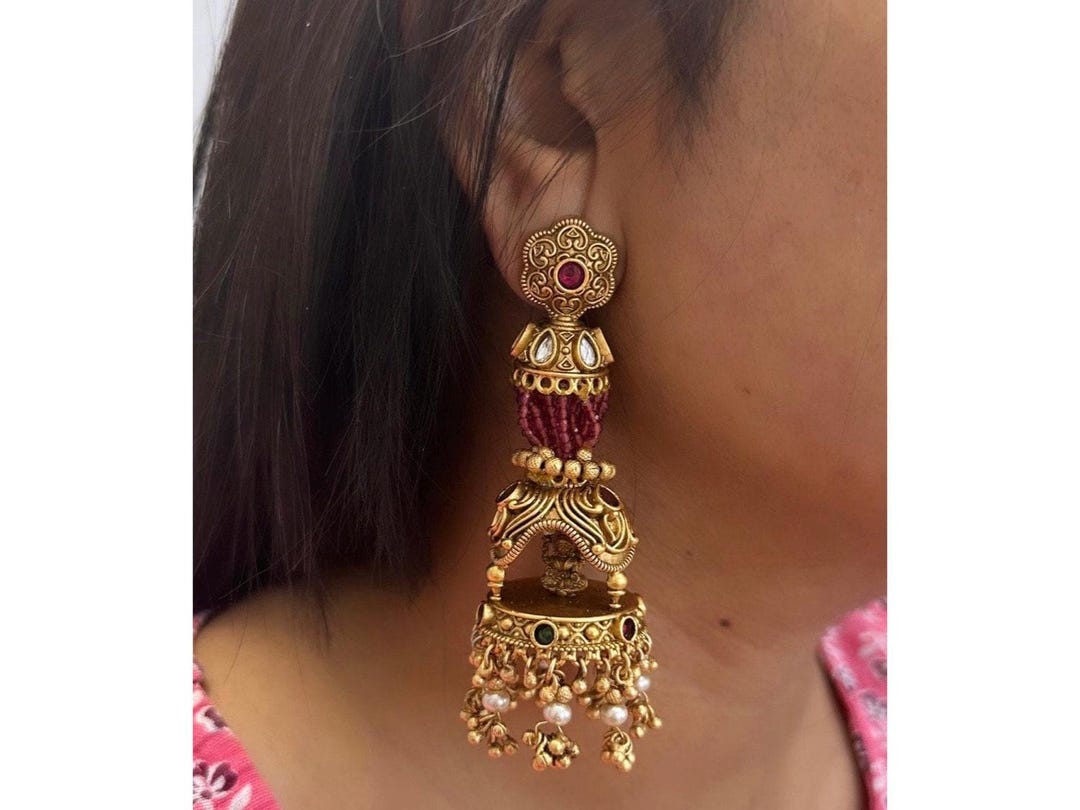 Ruby Temple Lakshmi Ji Earrings,traditional Earrings,indian Earrings ...