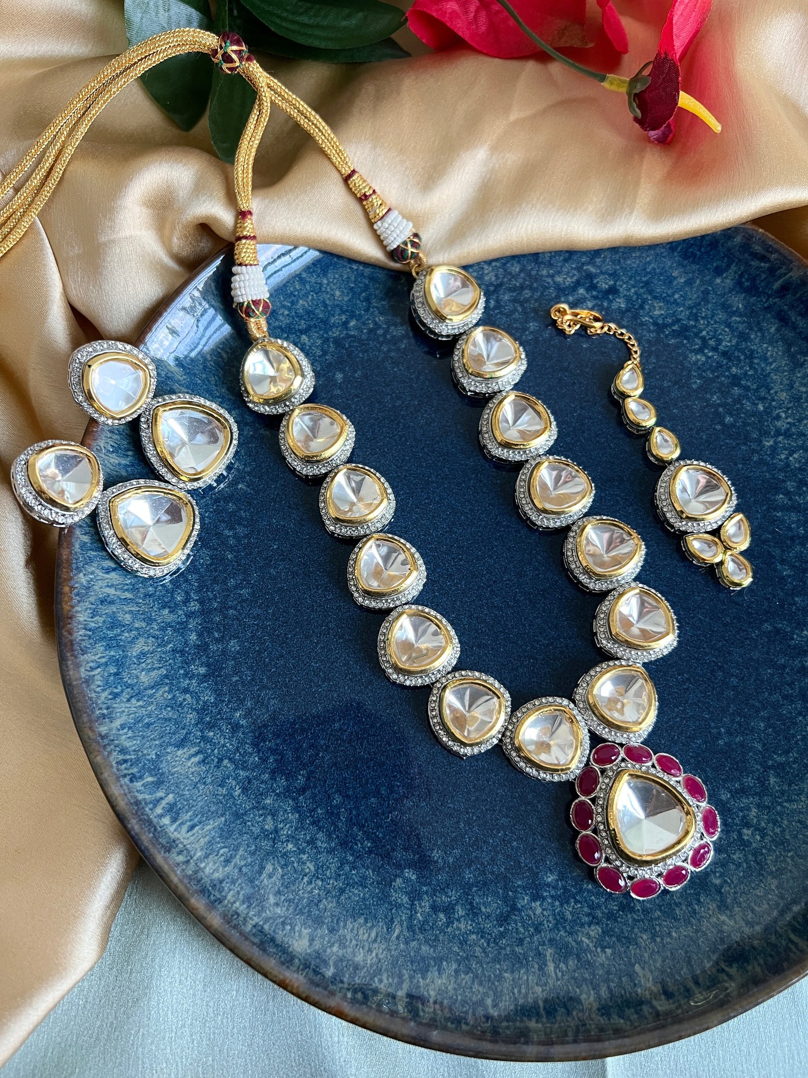 Premium Quality Maharani Uncut Polki Kundan Silver Foiled Single Layer ...