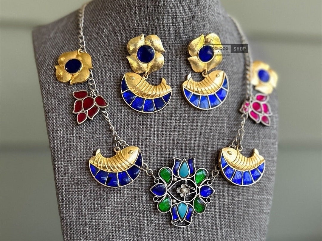 Fish Pachi Kundan German Silver Necklace , Indian Jewelery , Statement ...