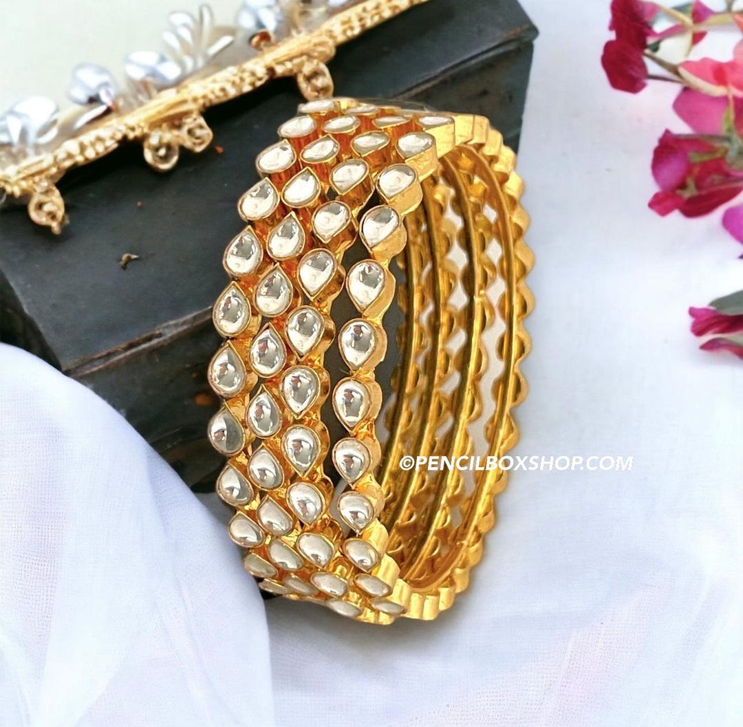 Pachi Kundan White Set of 2 Bangle Set Premium Quality - Etsy