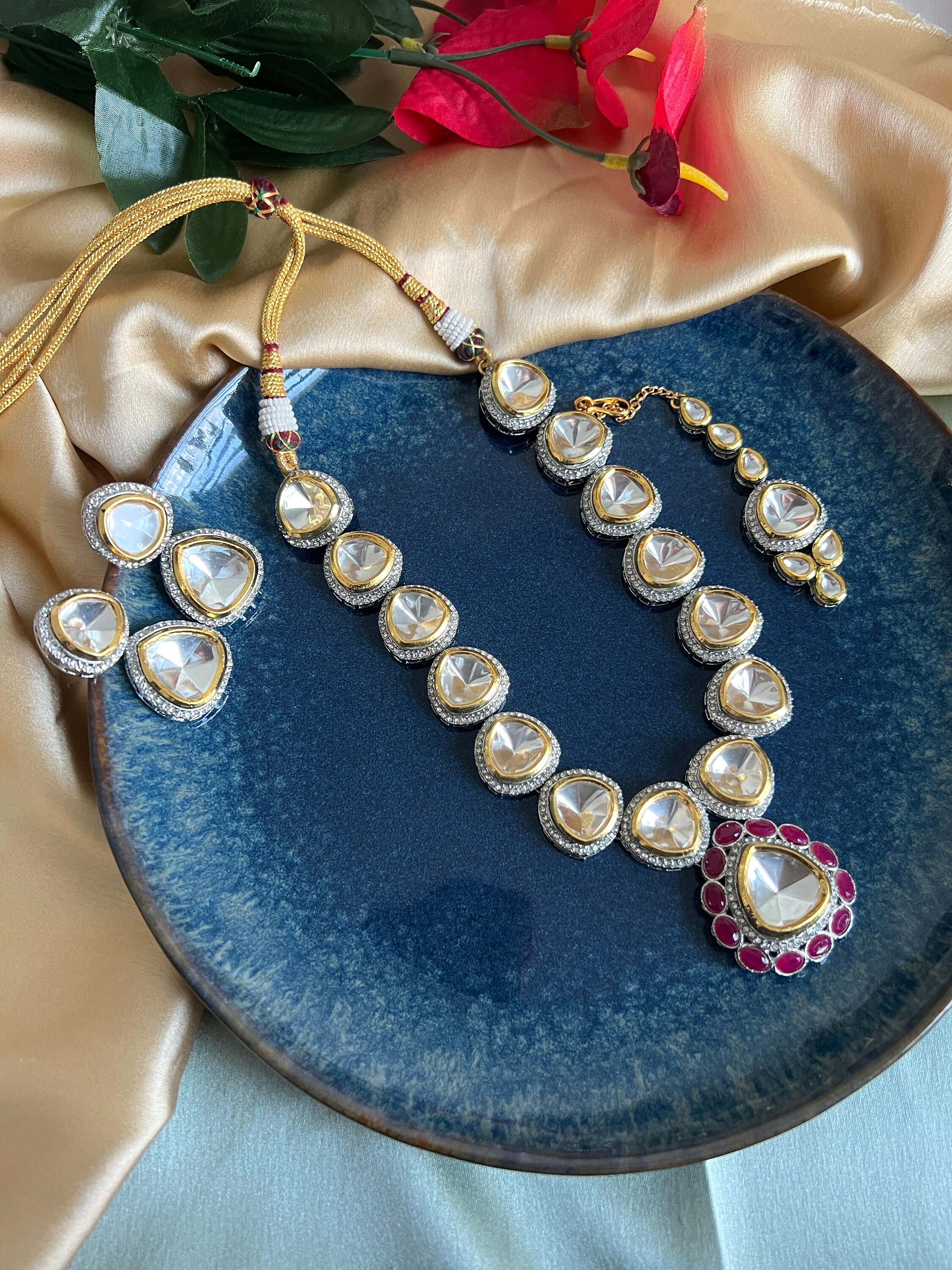 Premium Quality Maharani Uncut Polki Kundan Silver Foiled Single Layer ...