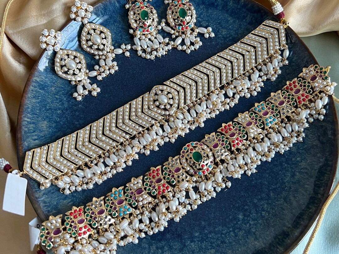 Real Pearl Choker Necklace Set ,wedding Jewelry, Bollywood Jewelry ,indian Jewelry,pakistani ...