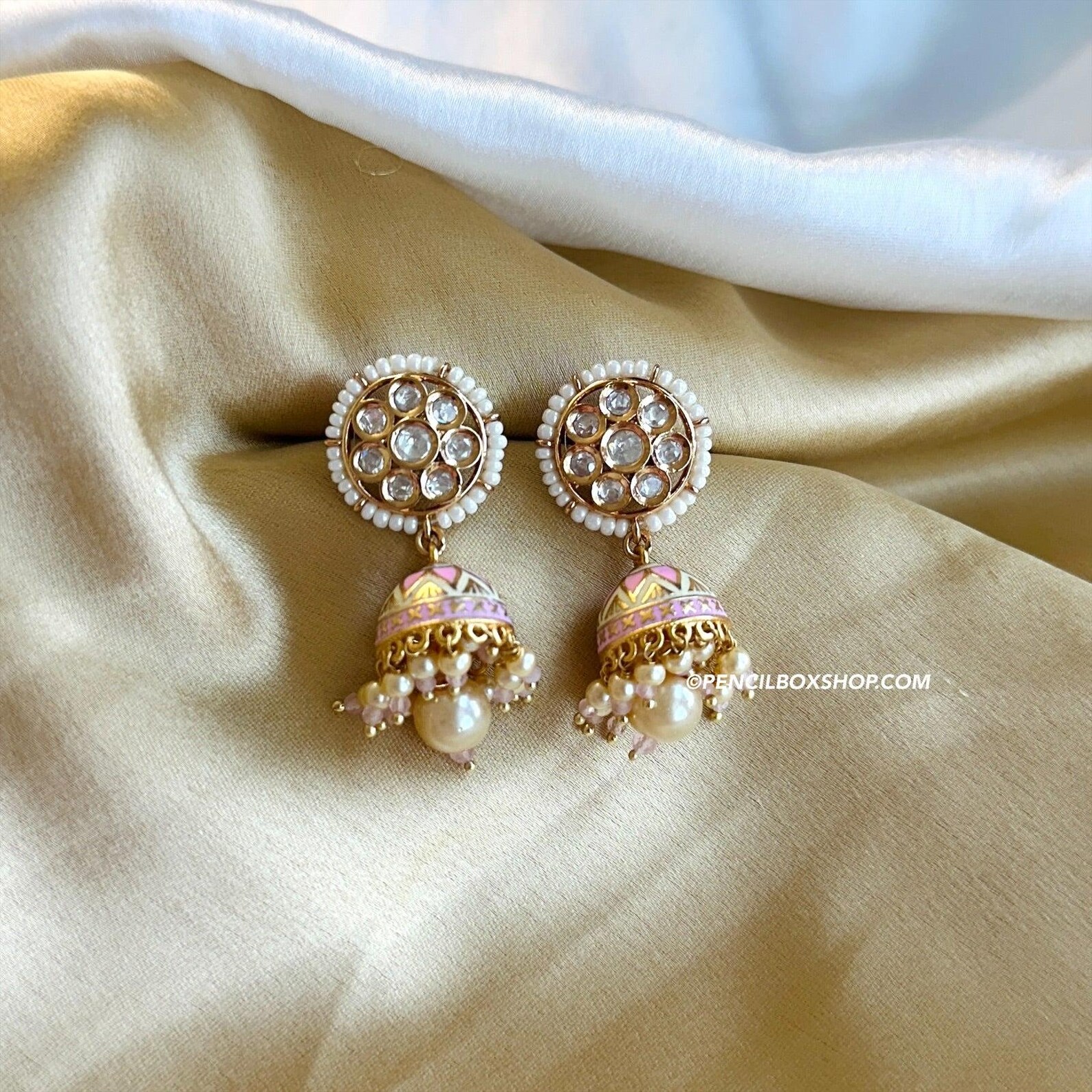 Tayani Premium Enamel Gold Plated Beads Small Jhumki Earrings - Etsy