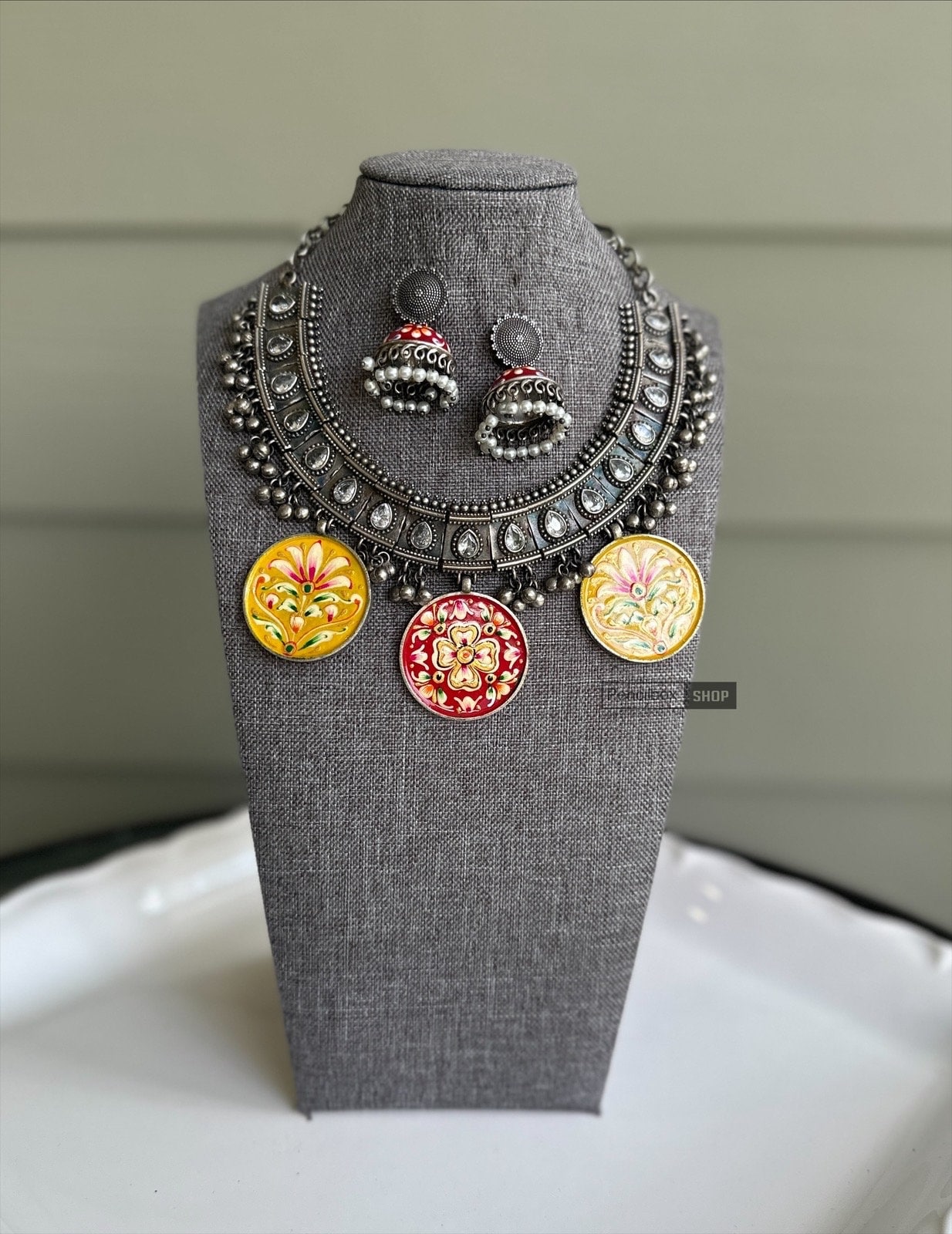 Fusion German Silver Necklace Set , Indian Jewelery, Statement Necklace ...