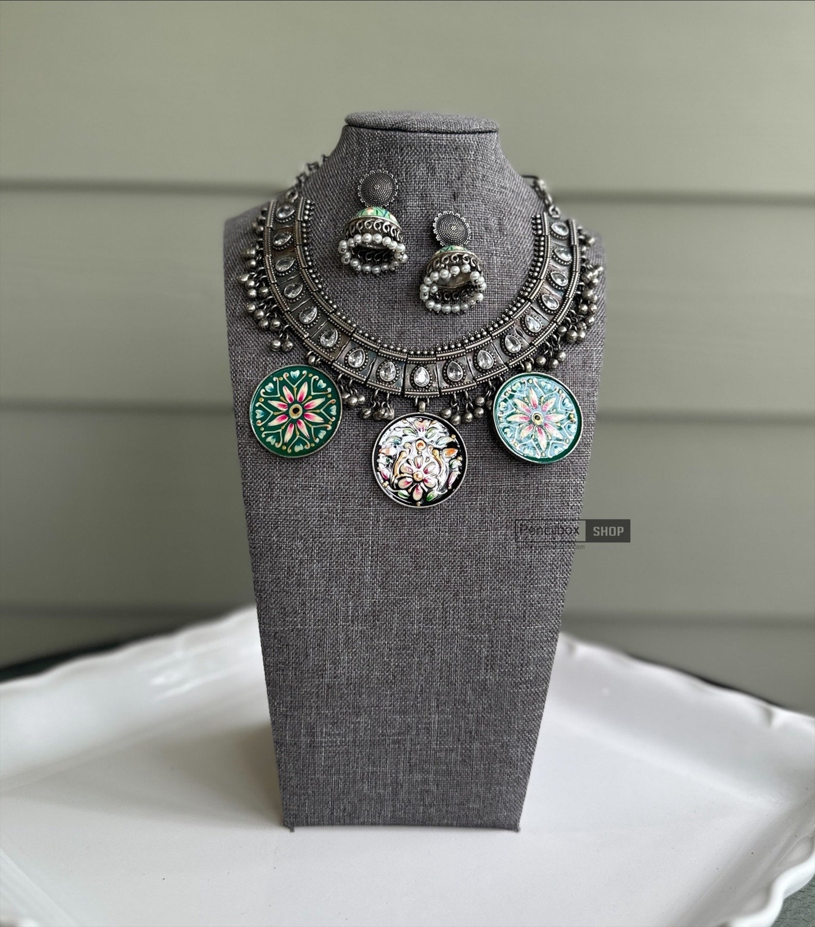 Fusion German Silver Necklace Set , Indian Jewelery, Statement Necklace ...