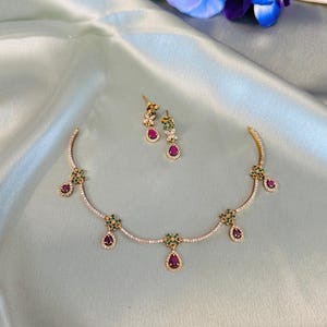 Hanging Dainty Multicolor Simple American Diamond Cz Necklace Set ...