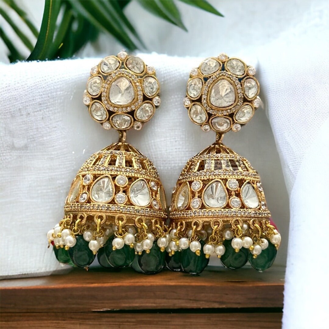Indian Earrings,indian Jhumkas,moissanite Earrings,desi Jhumkas,indian ...
