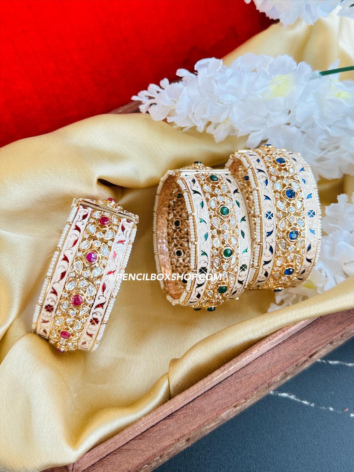 Ruby Ivory Meenakari Tayani 22k Gold Plated Board Statement Kada Bangle ...