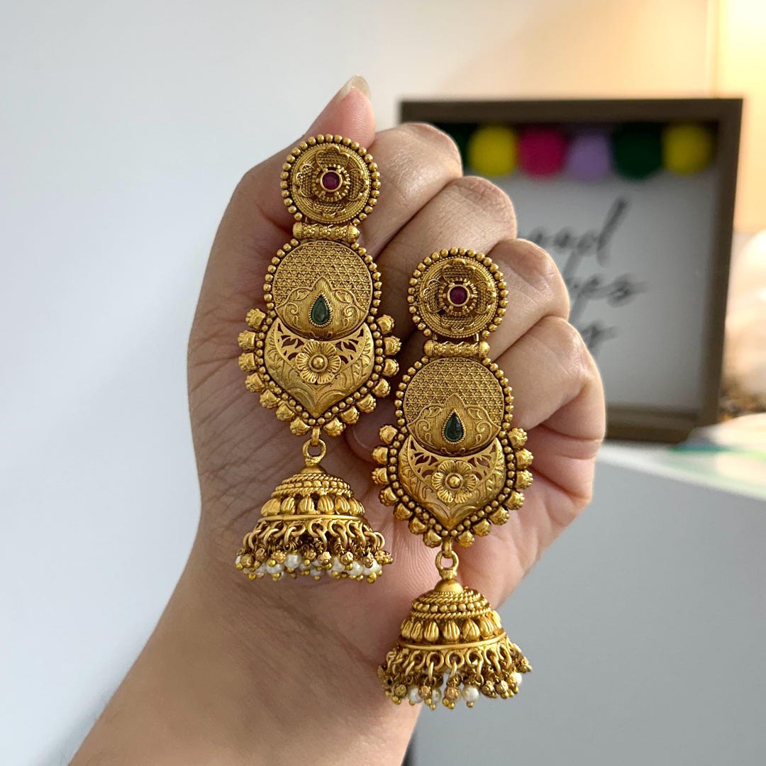TEMPLE JHUMKA Kemp Ruby Stones Jhumka Earrings/light Weight /antique ...