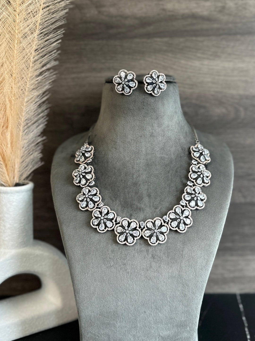 Anaya Flower Victorian White American Diamond Necklace Set,cz Jewelry ...