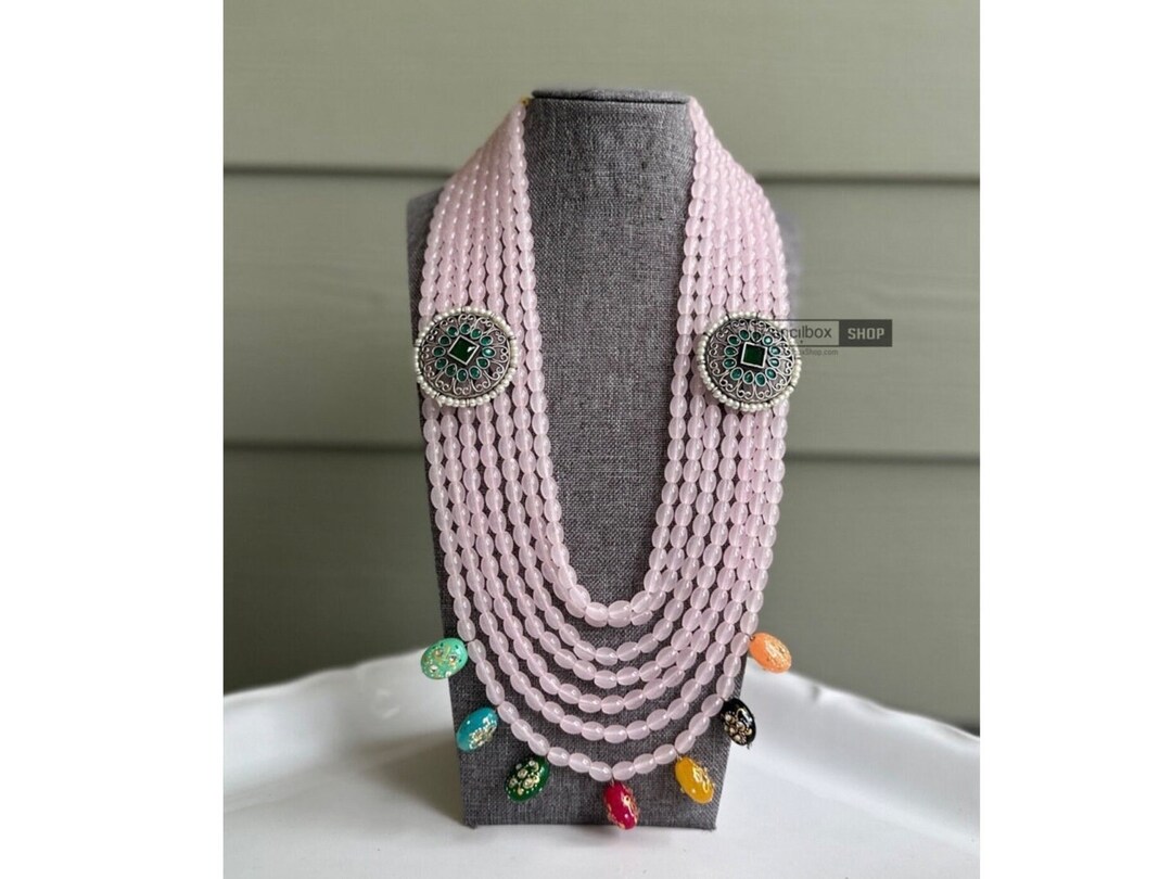 Pink Layered Indian German Silver Necklace , Indian Jewelery ...