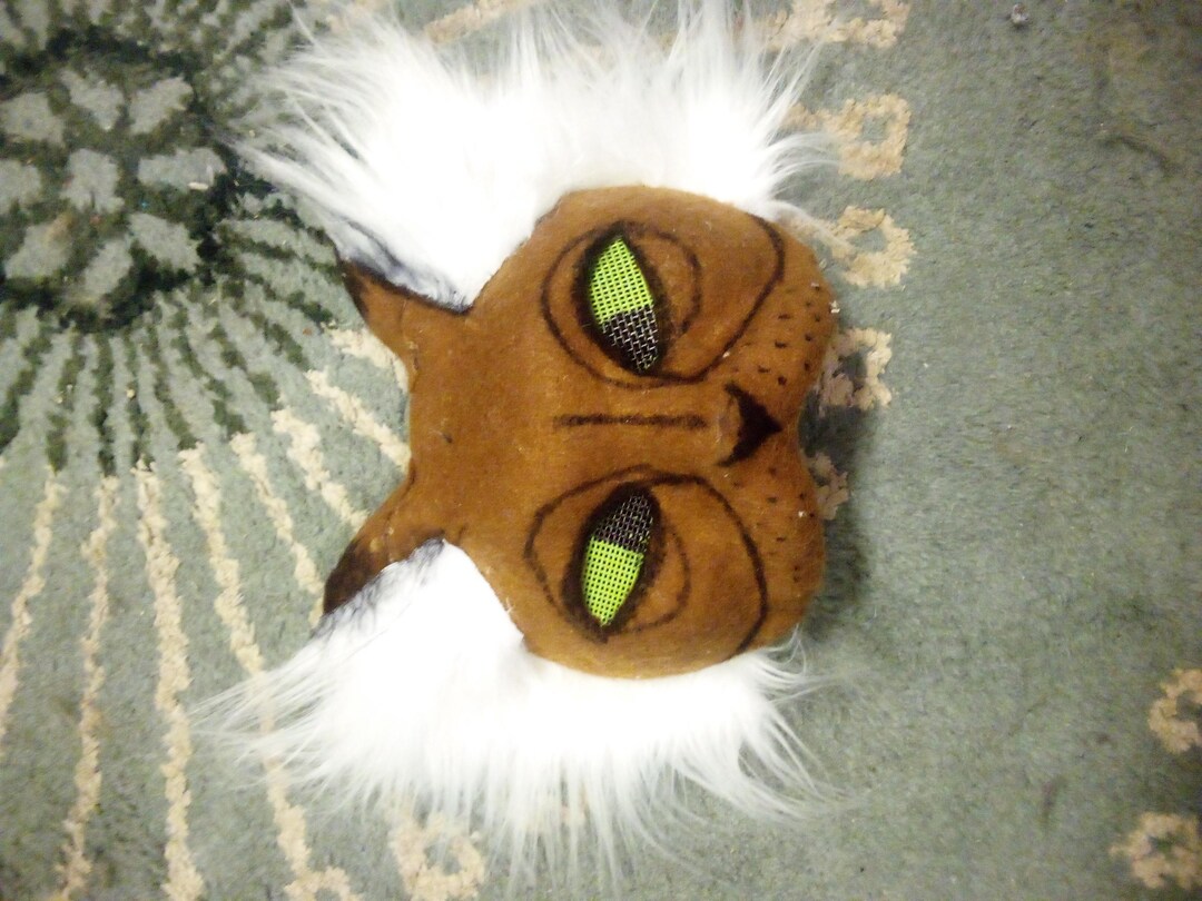 Brown and White Fluffy Cat Mask - Etsy