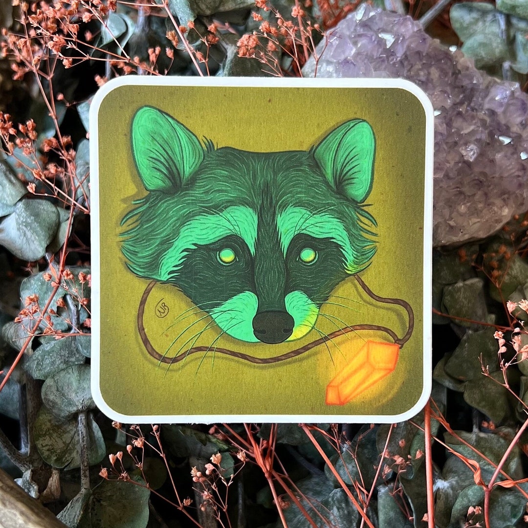 Vinyl Crystal Raccoon Sticker, Digital Painting, Digital Art Sticker ...