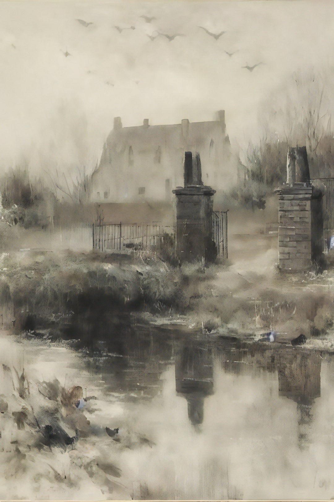 Haunted House Halloween Printable Wall Art | Phantom Manor Print ...