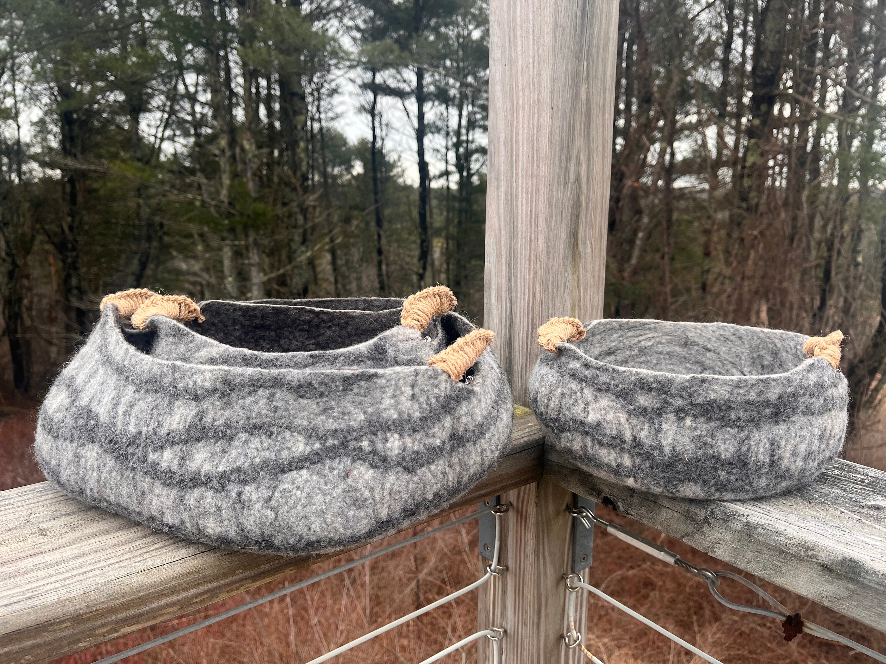 Handmade in Maine, Wet Felted Basket With Handles, Maine Granite, Size ...