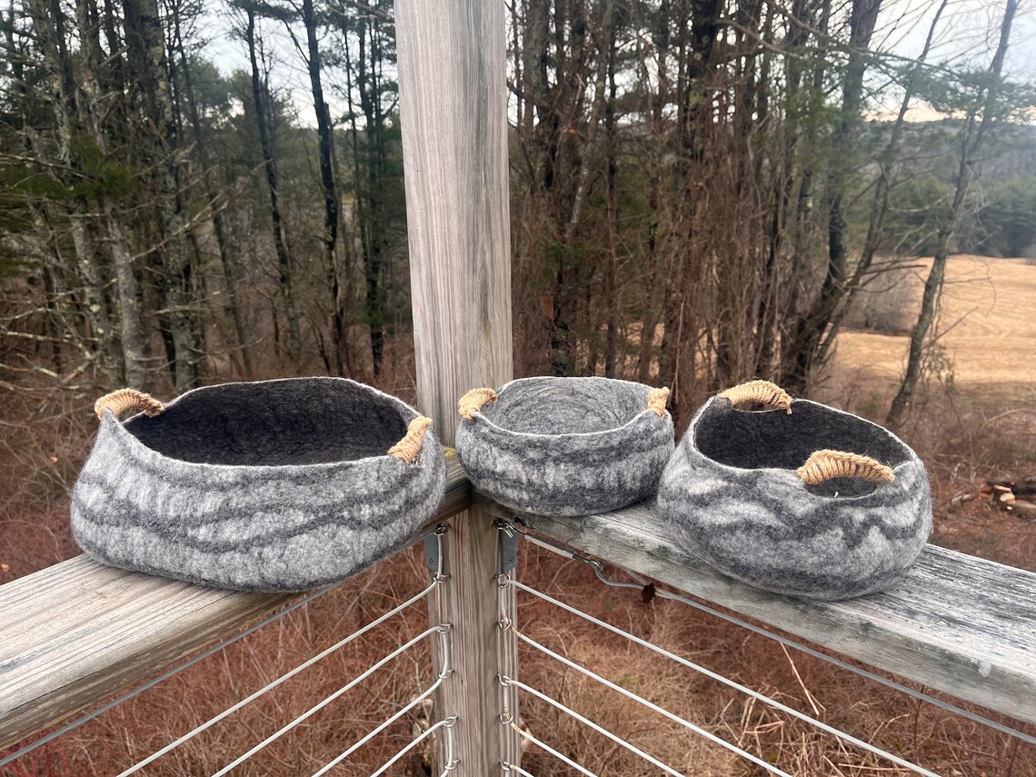 Handmade in Maine, Wet Felted Basket With Handles, Maine Granite, Size ...