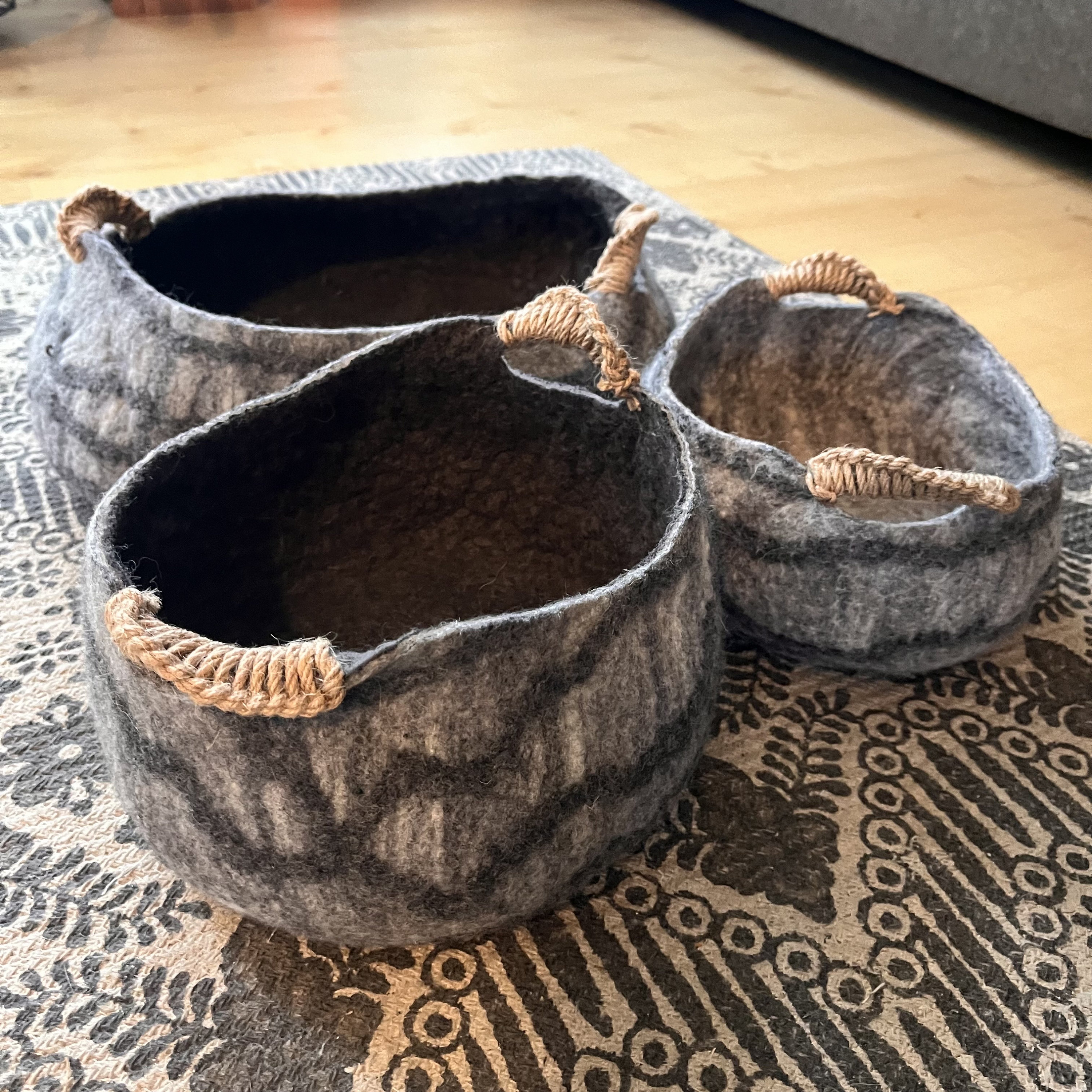Handmade in Maine, Wet Felted Basket With Handles, Maine Granite, Size ...