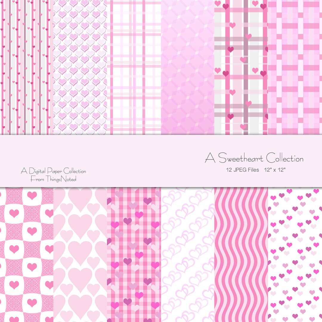 Sweetheart Valentine Digital Paper Collection From Thingsnoted, Pink ...