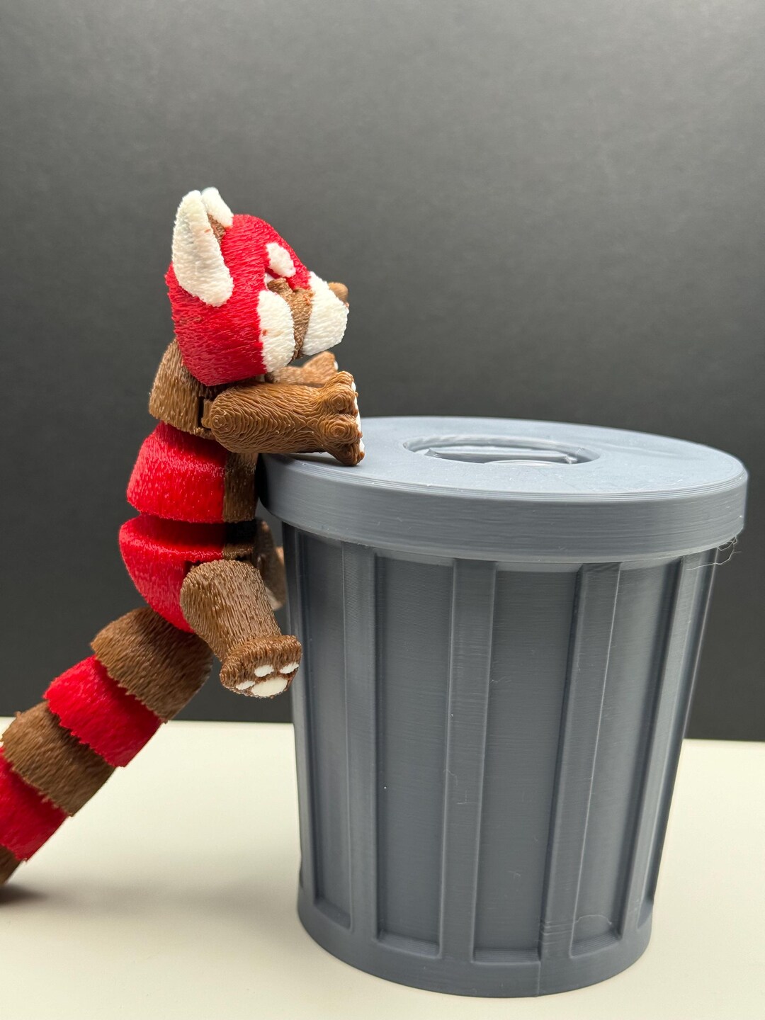 Red Panda Fidget Toy With Trash Can and Lid for Relaxation Collectible ...