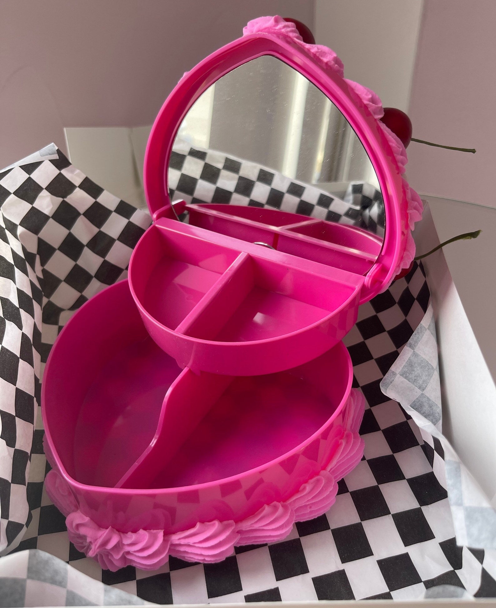 Hot Pink Cherry Heart Cake / Jewelry Box / Cake Jewelry Box - Etsy