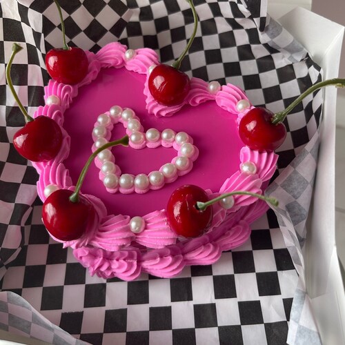 Hot Pink Cherry Heart Cake / Jewelry Box / Cake Jewelry Box - Etsy