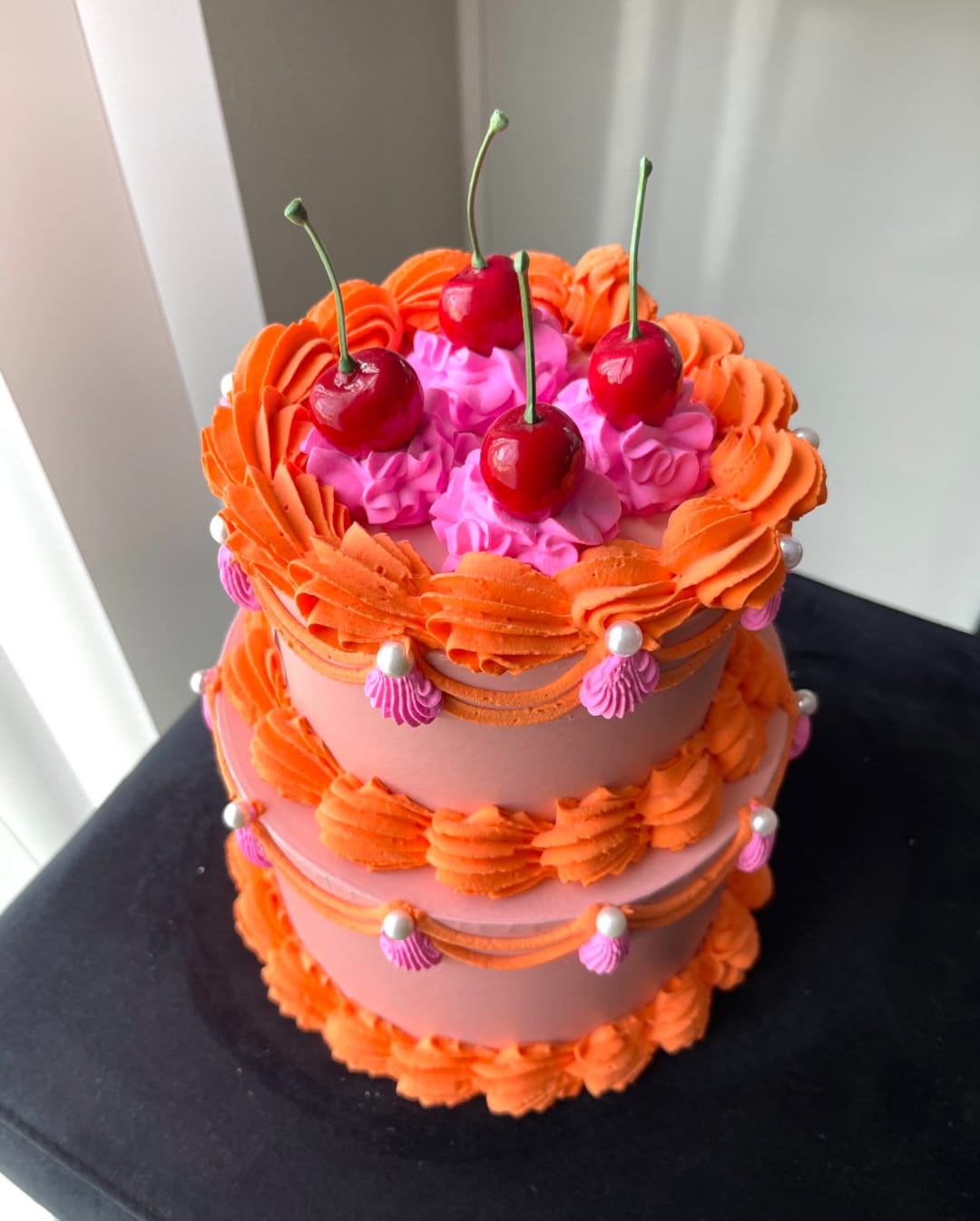 Orange and Pink Cherry Two Tier Cake - Etsy
