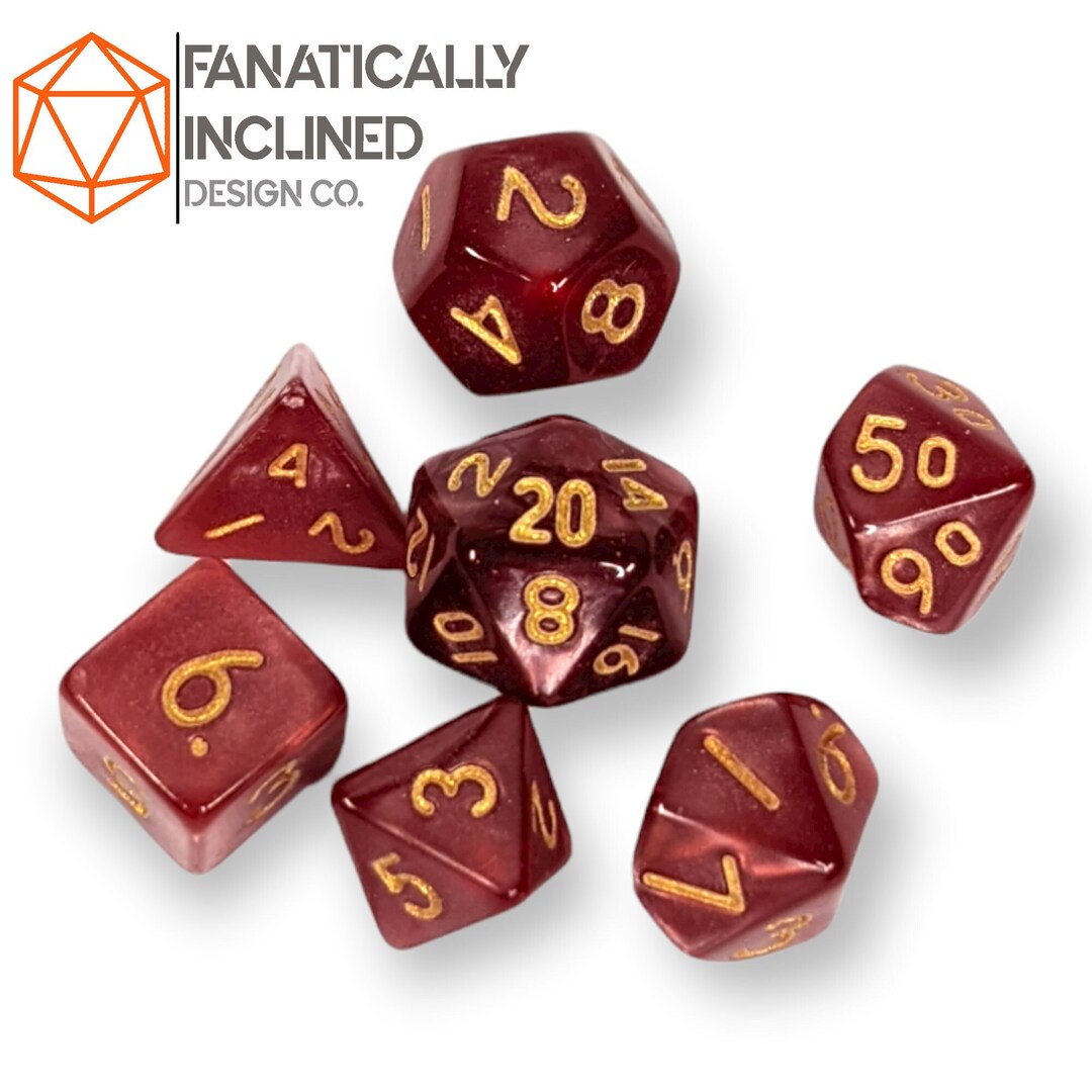 Mini 10mm Deep Red Pearl 7pc Dice Set DND Dungeons and Dragons Critical ...