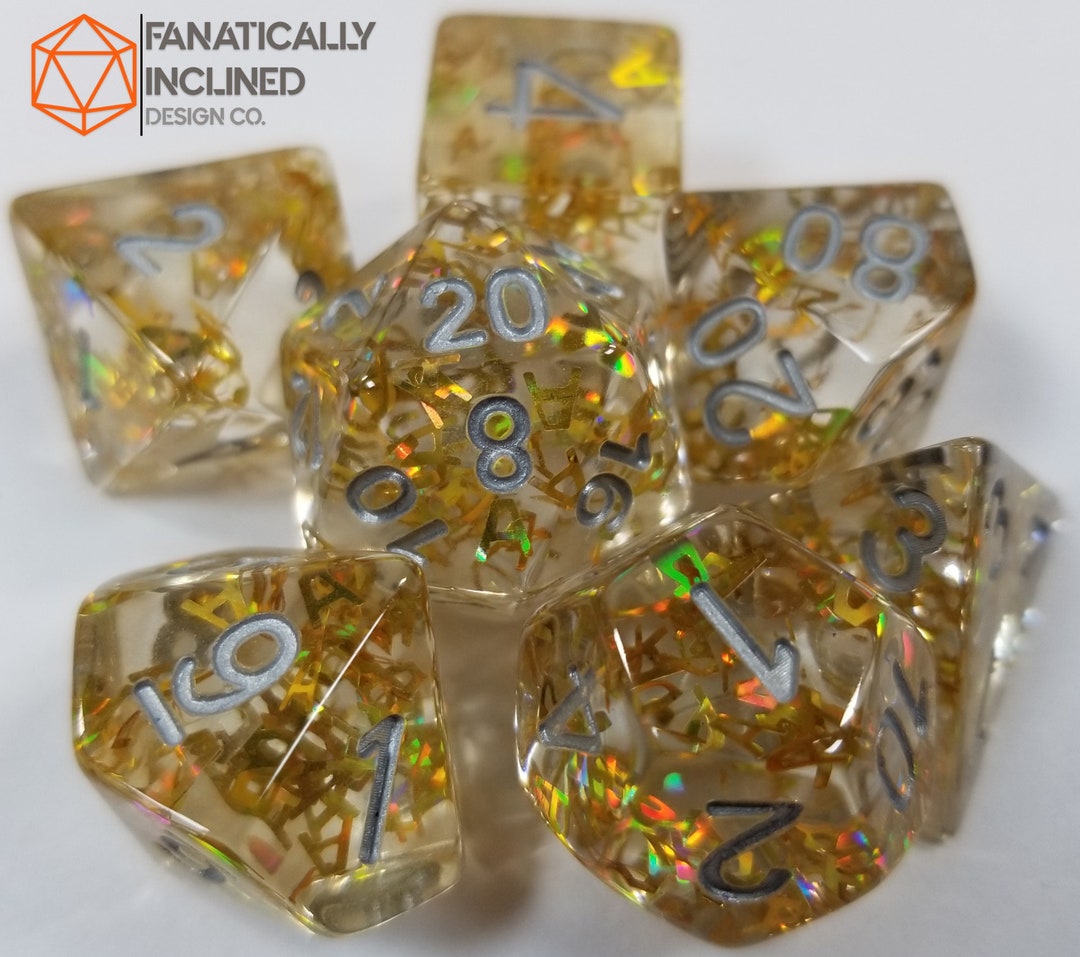 Gold Fragment gefüllte Harz Glitzer Würfel Set DND Pride Dungeons and ...