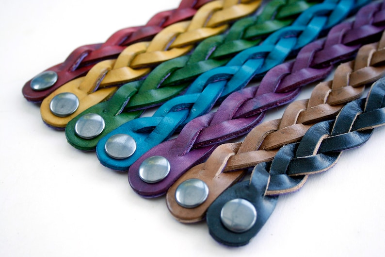 Red Handmade Leather Bracelet Mystery Braid Impossible Magic Plait Goth ...