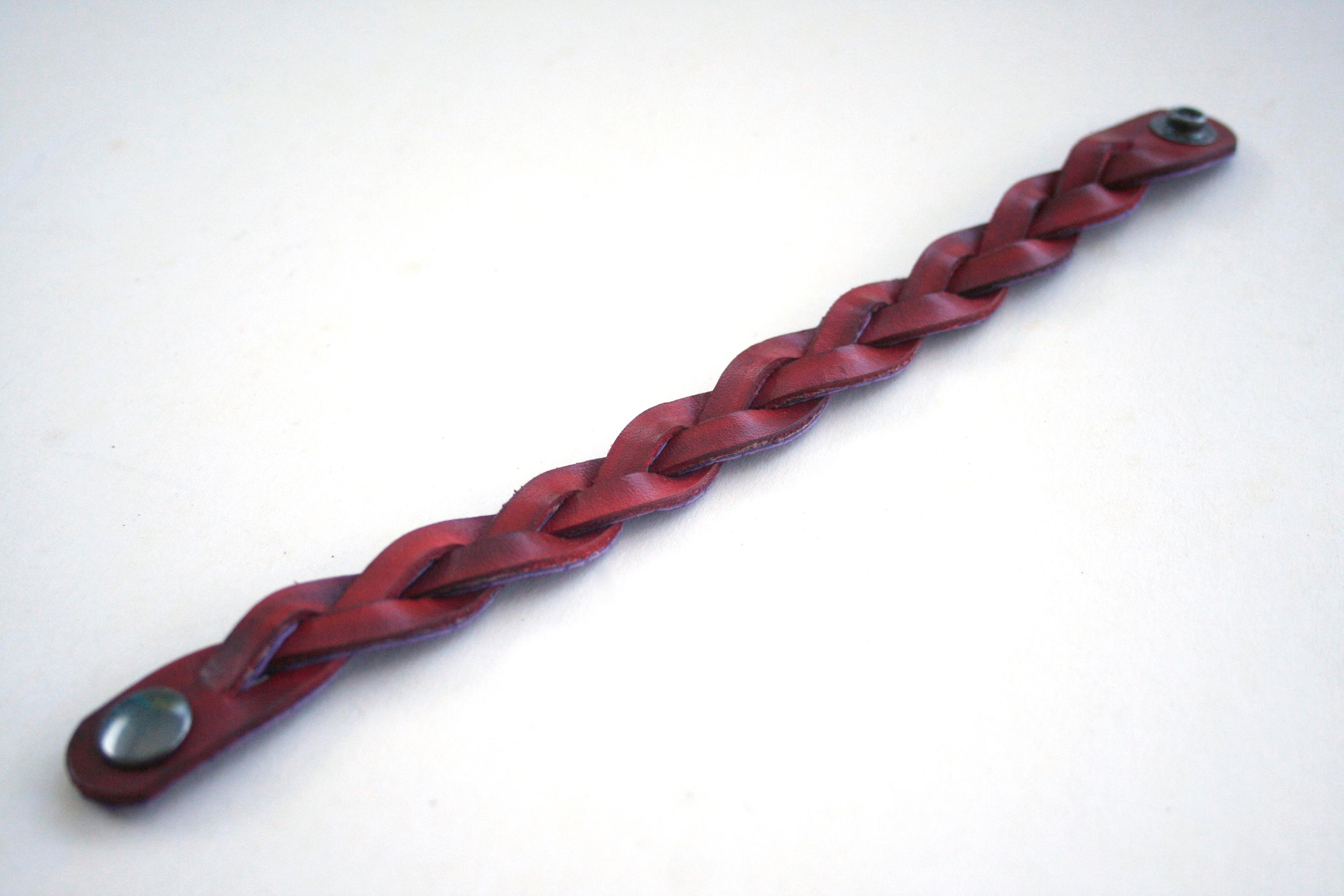 Red Handmade Leather Bracelet Mystery Braid Impossible Magic Plait Goth ...