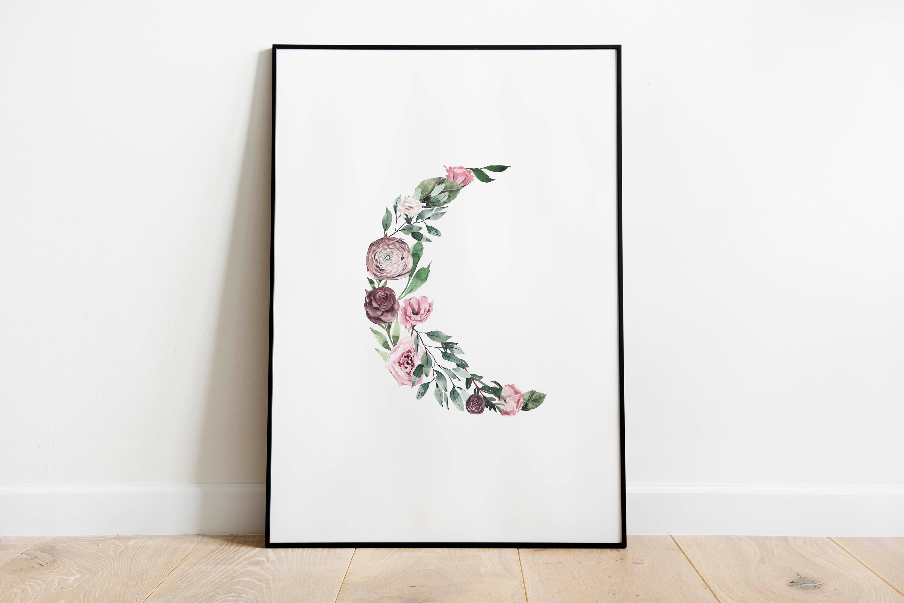 Floral Moon Digital Print Moon Poster Bedroom Art Home | Etsy